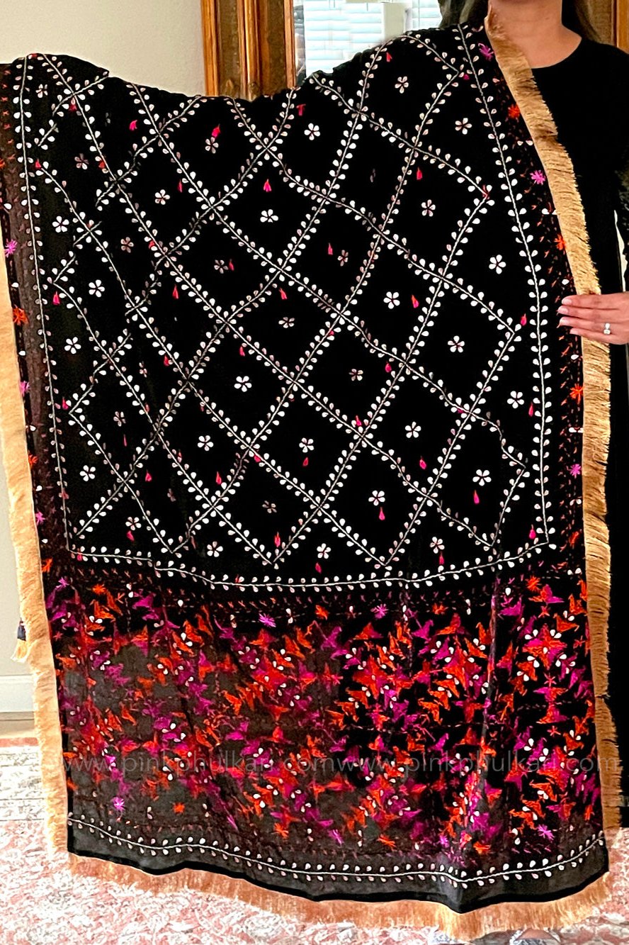 Buy Black Silk Phulkari Gotta Patti Work Dupatta Online | PinkPhulkari ...